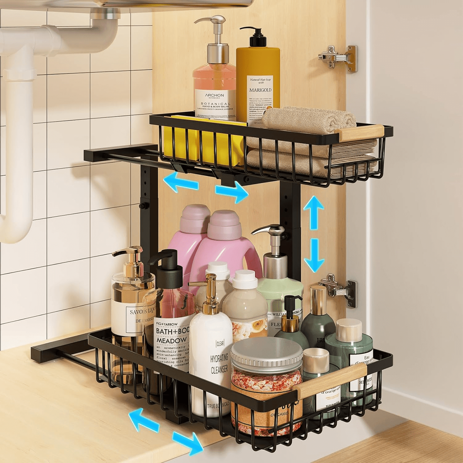 Under Sink Organizer, Height Adjustable Under Sink Organizers and ...