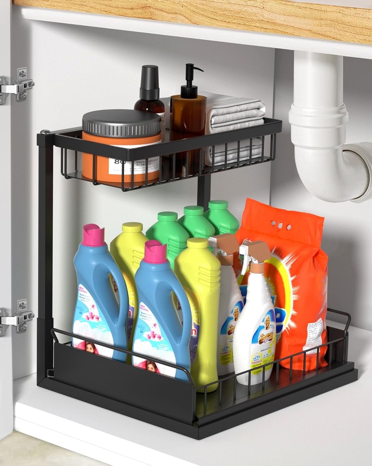 Under Sink Organizer,Pull Out Cabinet Organizer 2 Tier Slide Out Sink ...