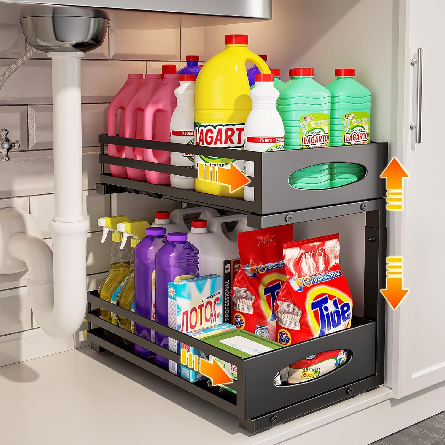 Under Sink Organizer, Pull Out Cabinet Organizers, Slide Sink Steel ...