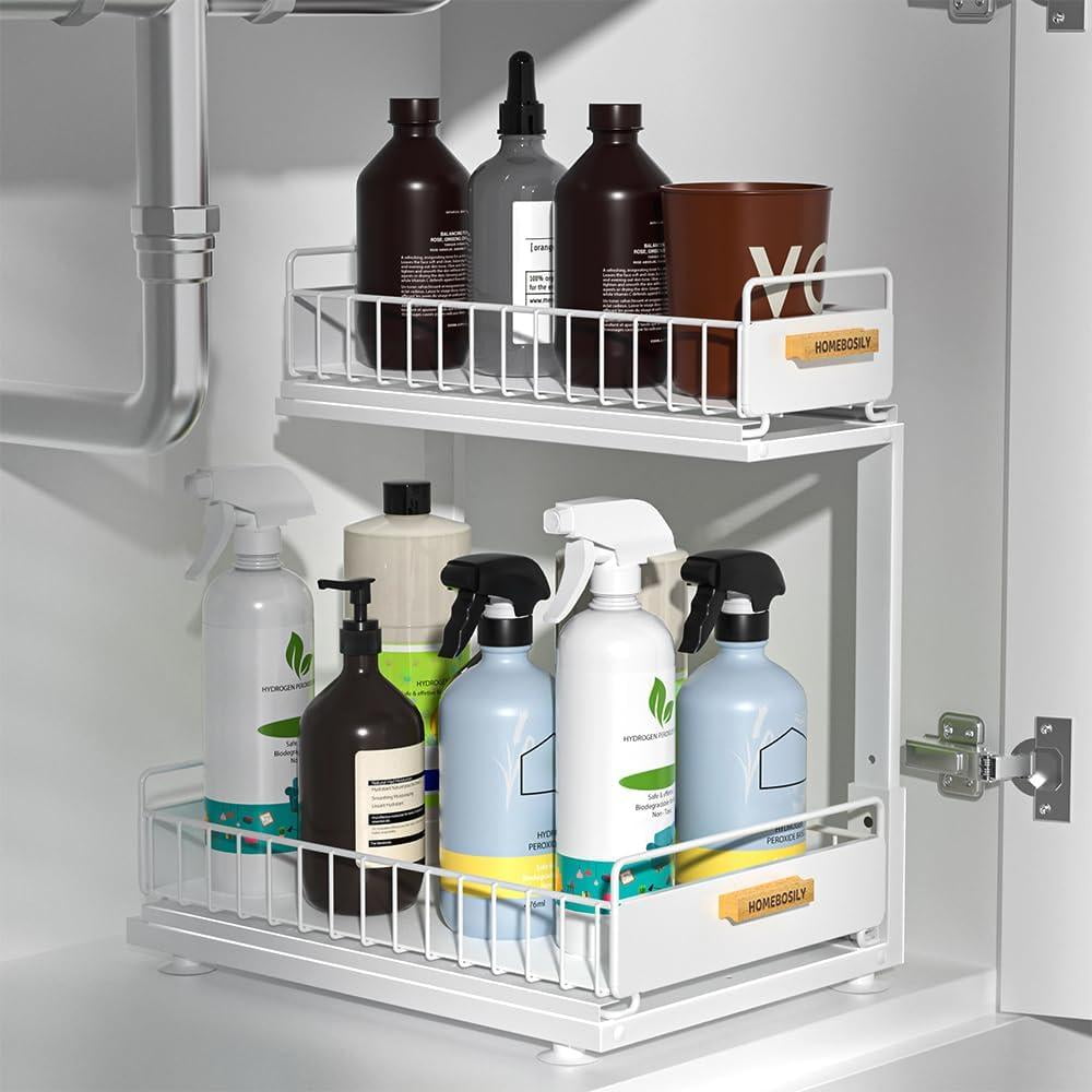 Under Sink Organizer, Pull Out Kitchen Cabinet Organizer, 2-Tier Metal ...