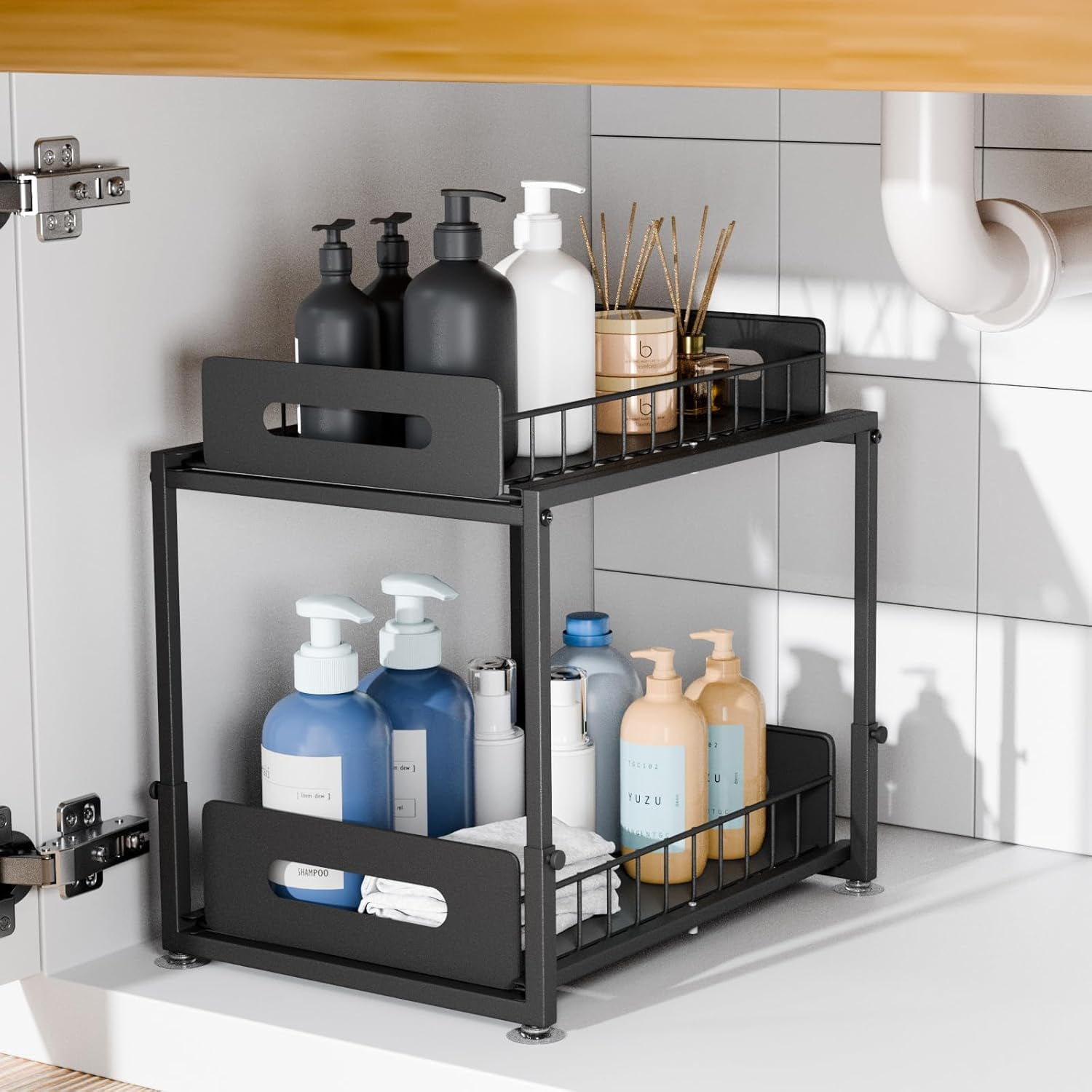 Under Sink Organizer Rack 2 Tier Under Sliding Organizers and Storage ...