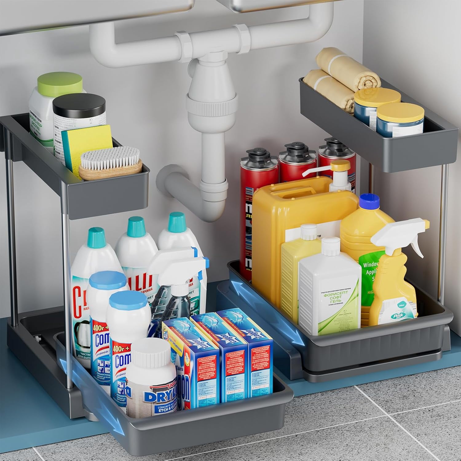 Under Sink Organizer and Storage, 2 Pack Bathroom Storage Cabinet L ...