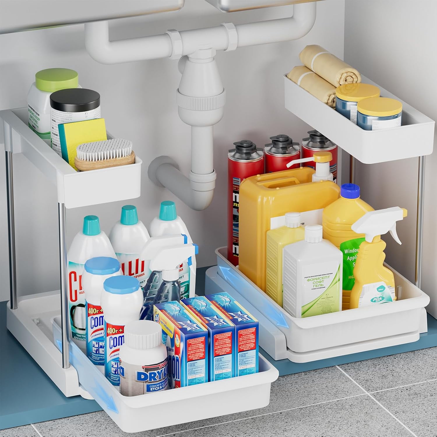 Under Sink Organizer and Storage, 2 Pack Bathroom Storage Cabinet L ...