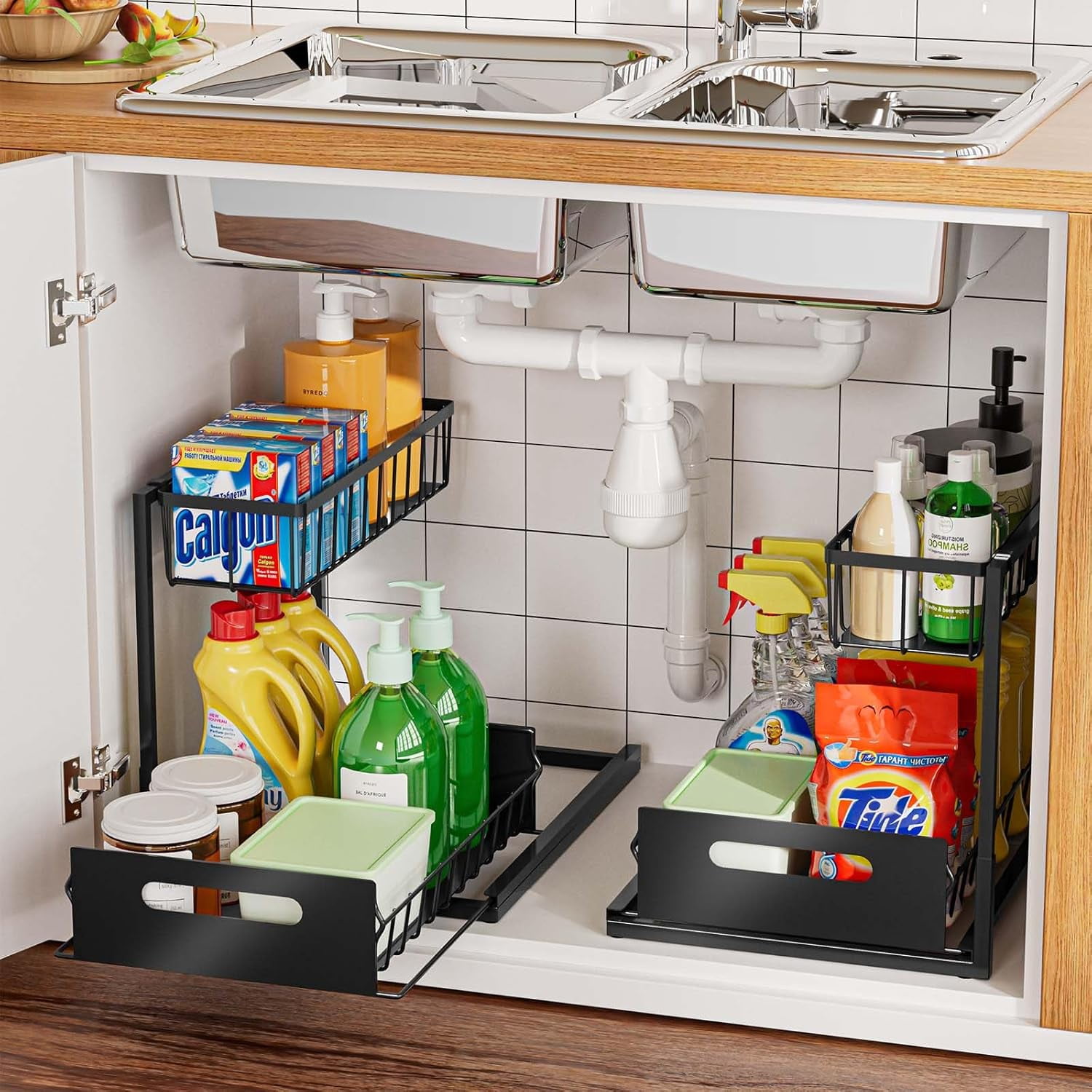Under Sink Organizer and Storage, Slide Out Under Cabinet Storage Pull ...