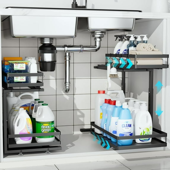 Under Sink Organizer, XIULIN Dual-Rail Ball-Bearing, Under Kitchen Sink ...