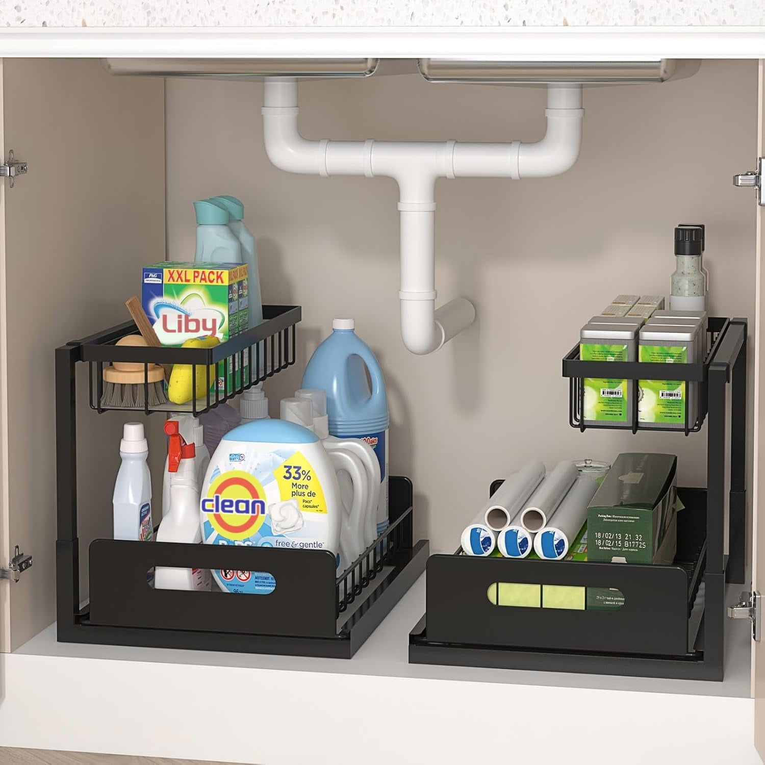 Under Sink Organizers, 2 Pack Metal Pull Out Under Sink Organizers and ...
