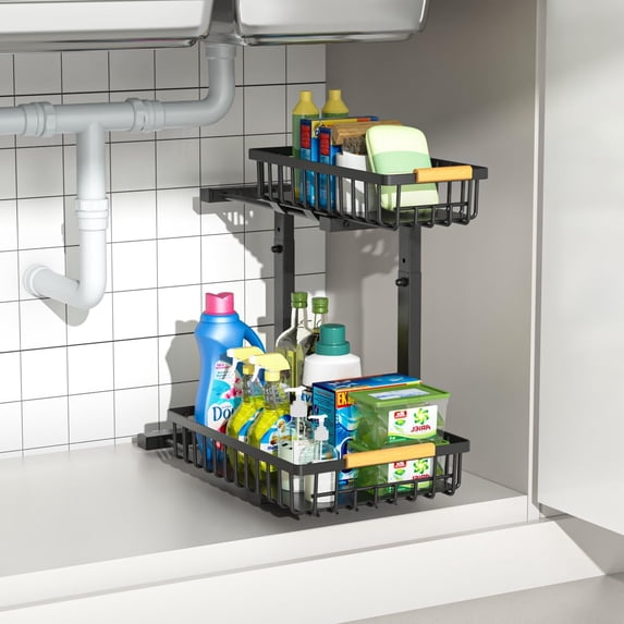Under Sink Organizers, 5 Adjustable Height,Metal Pull Out Under Sink ...