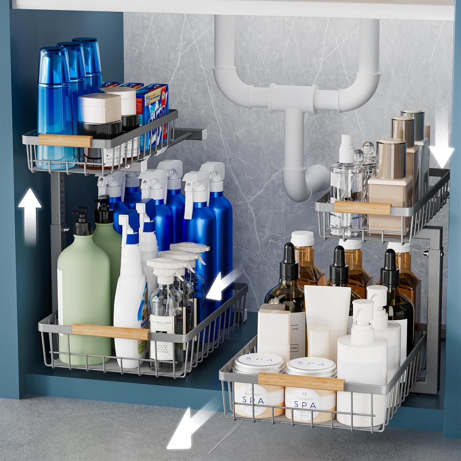 Under Sink Organizers and Storage, 2 Pack Under Kitchen Bathroom ...