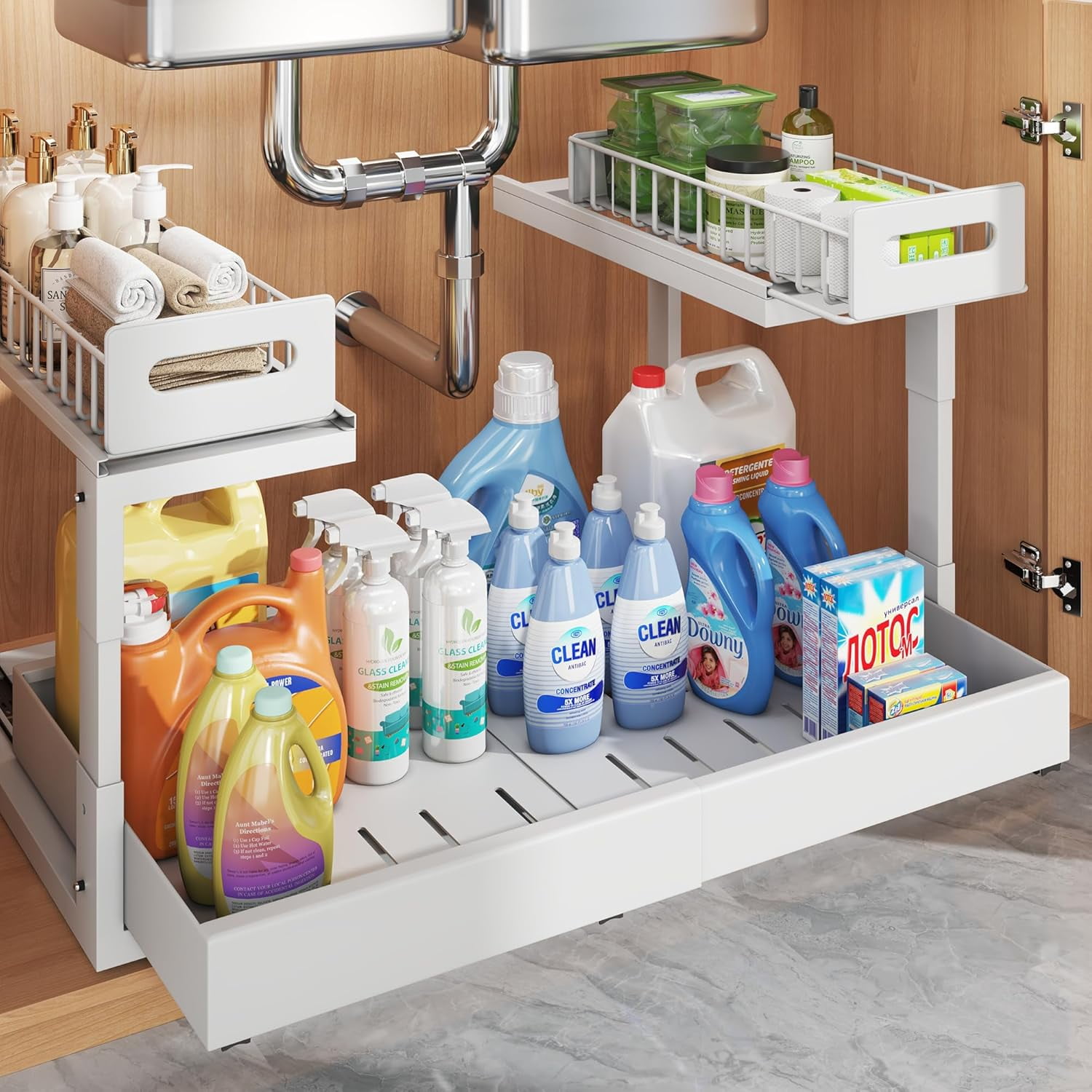 Under Sink Organizers And Storage With Upgrade Ball-Bearing Slide ...