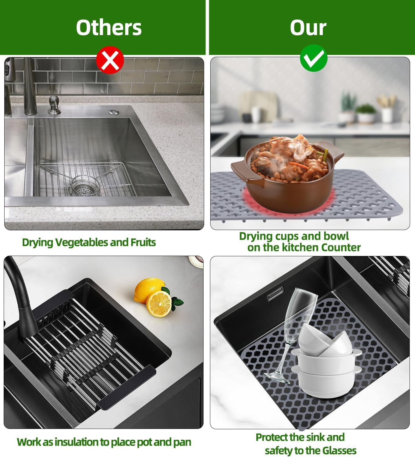 Sink Protectors for Kitchen Sink, Kitchen Silicone Sink Mats Protector ...