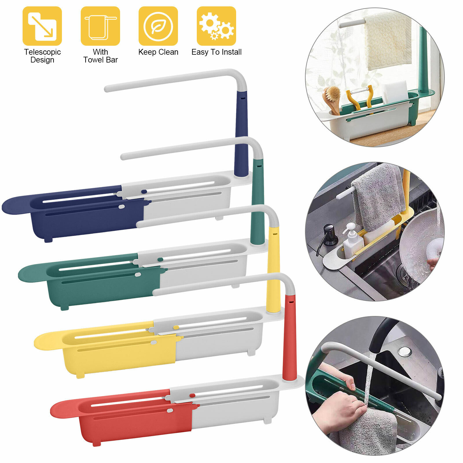 Sink Rack Telescopic Holder Expandable Storage Drain Sponge Basket
