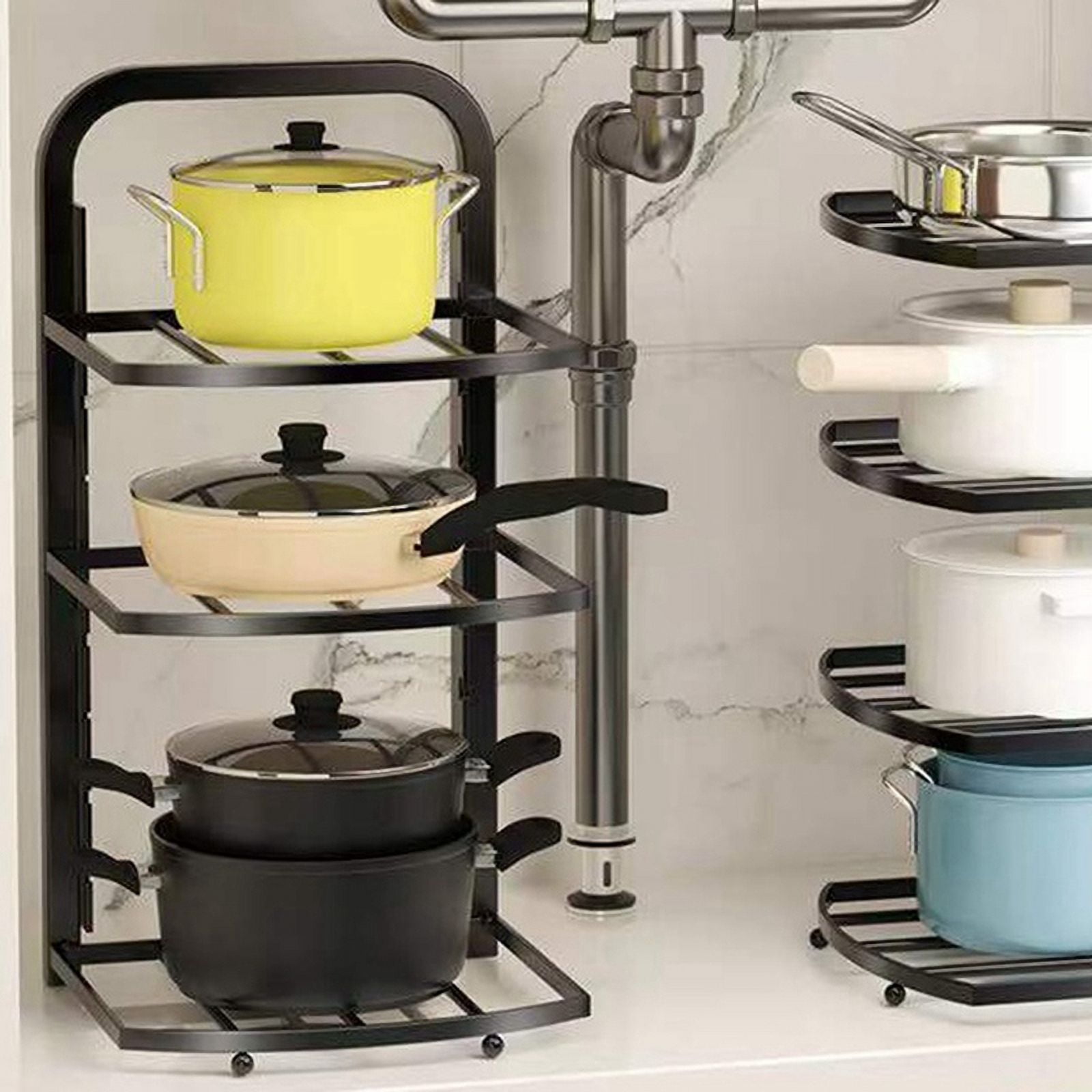 Sink Shelf Pot Rack Under Cabinet Storage Organizer 2-Layer Frying Pan ...