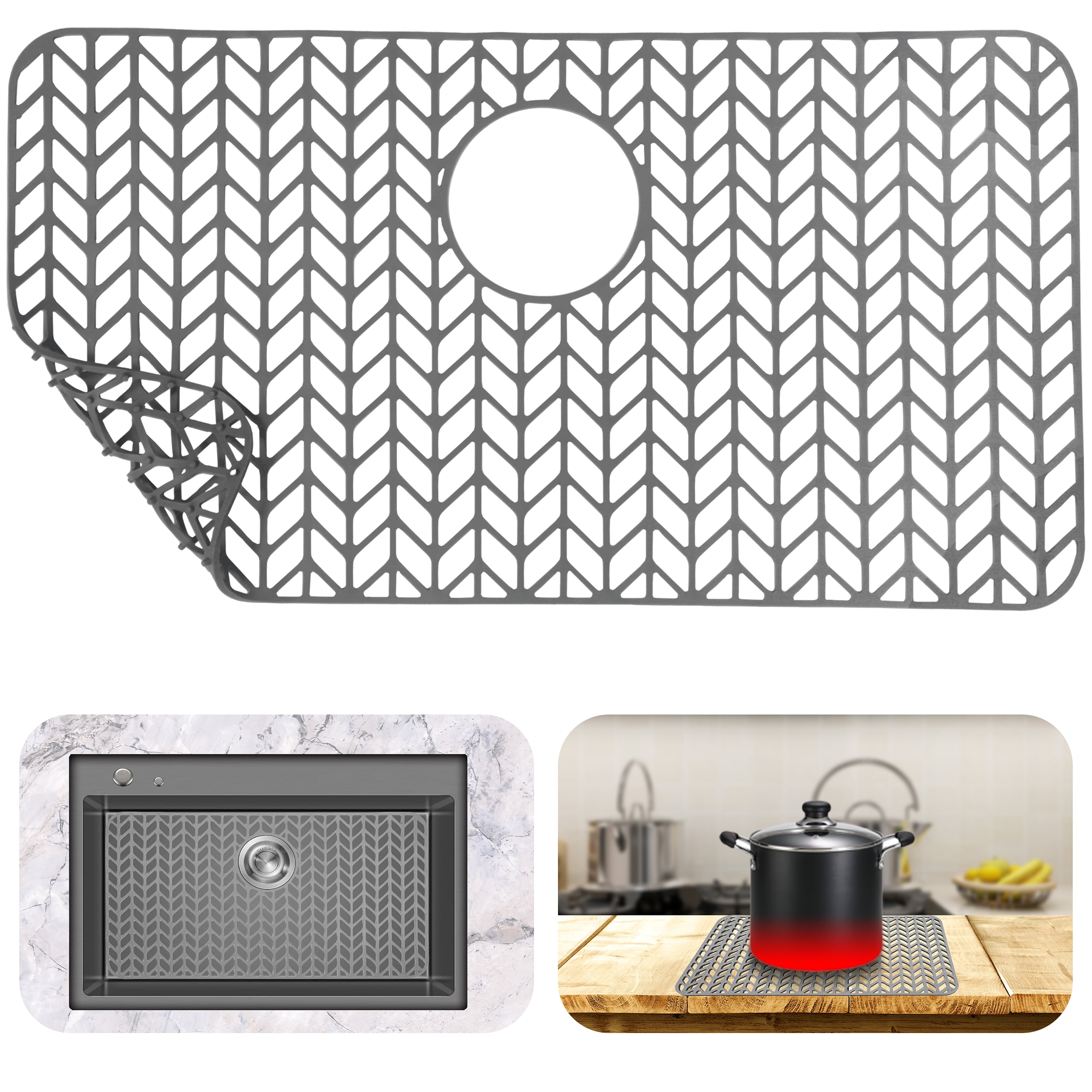 Sink Silicone Protector for Kitchen Sink 26''x14'' ，Back Drain Kitchen ...