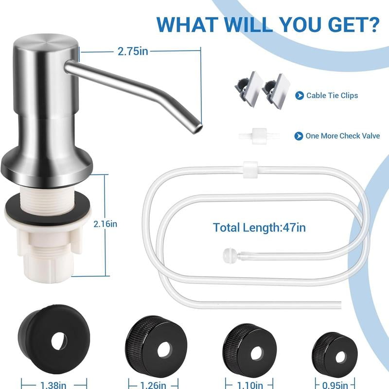 Sink Soap Dispenser Hose Kit with 47" Hose and Check Valve to Prevent ...