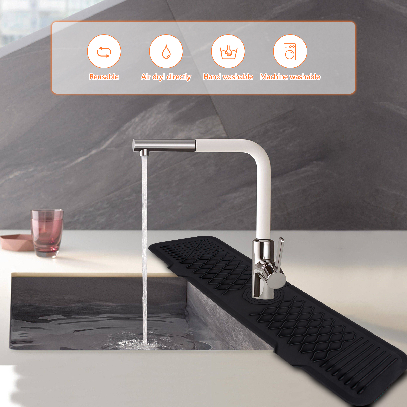 Sink Splash Guard,Sink Faucet Mat,Longer Faucet Splash Guard,Silicone ...