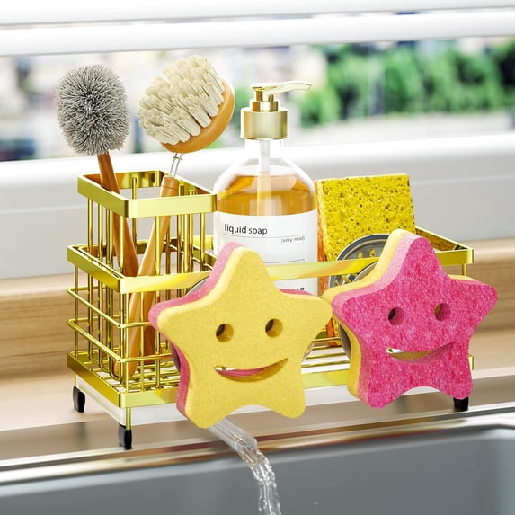 Sink Sponge Holder - Self-draining Kitchen Sink Organizer with Smiley ...