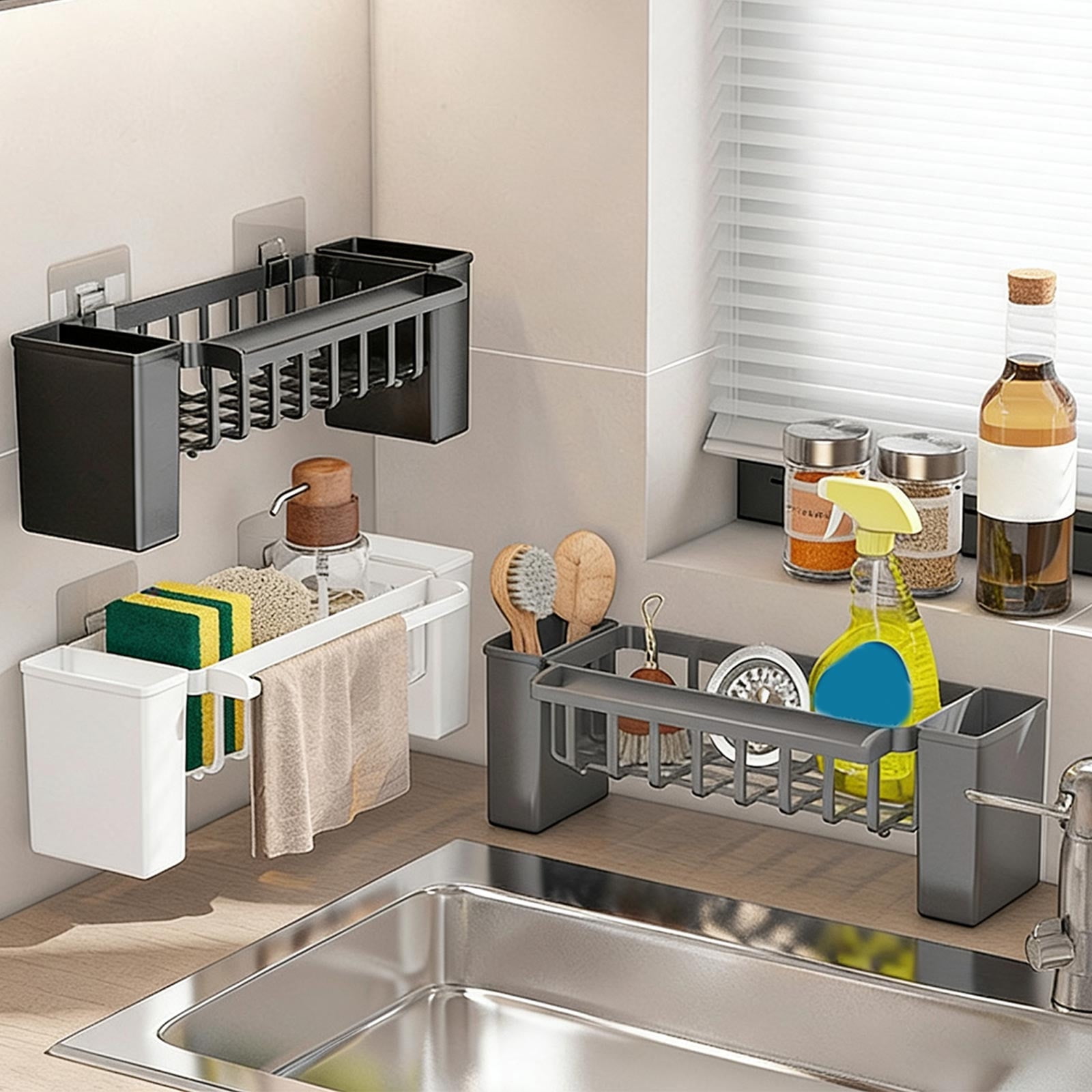 Sink Sponge Organizer with Removable Drainage Tray - Household Kitchen ...
