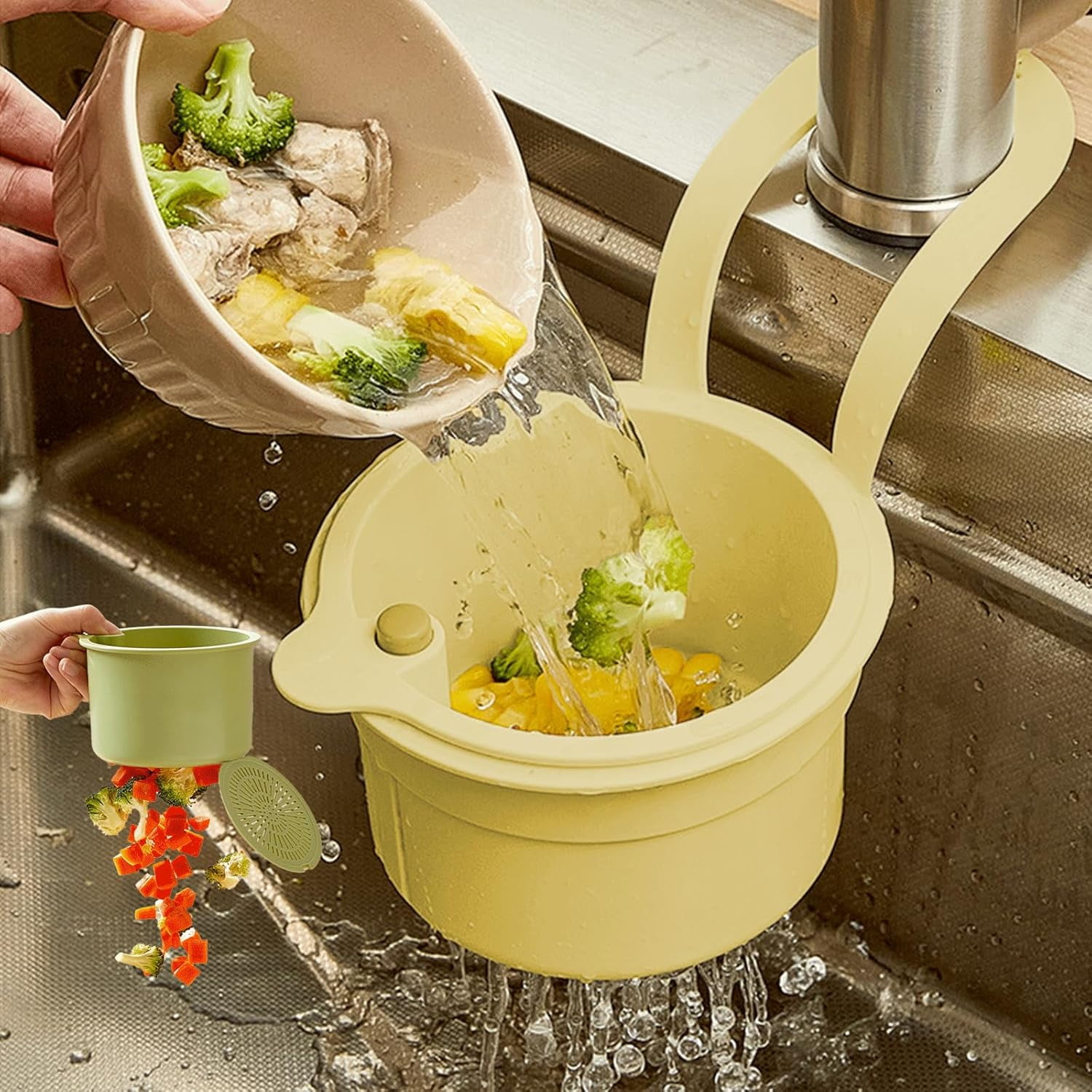 Sink Strainer Basket, Plastic Kitchen Hanging Sink Drain Basket, Self-Cleaning Push-Type ...