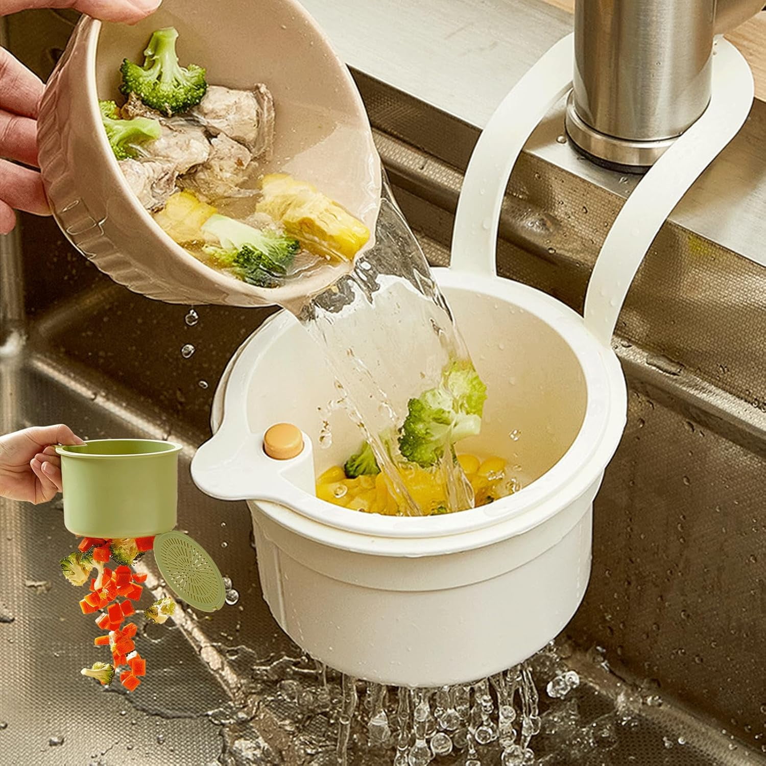 Sink Strainer Basket, Plastic Kitchen Hanging Sink Drain Basket, Self ...