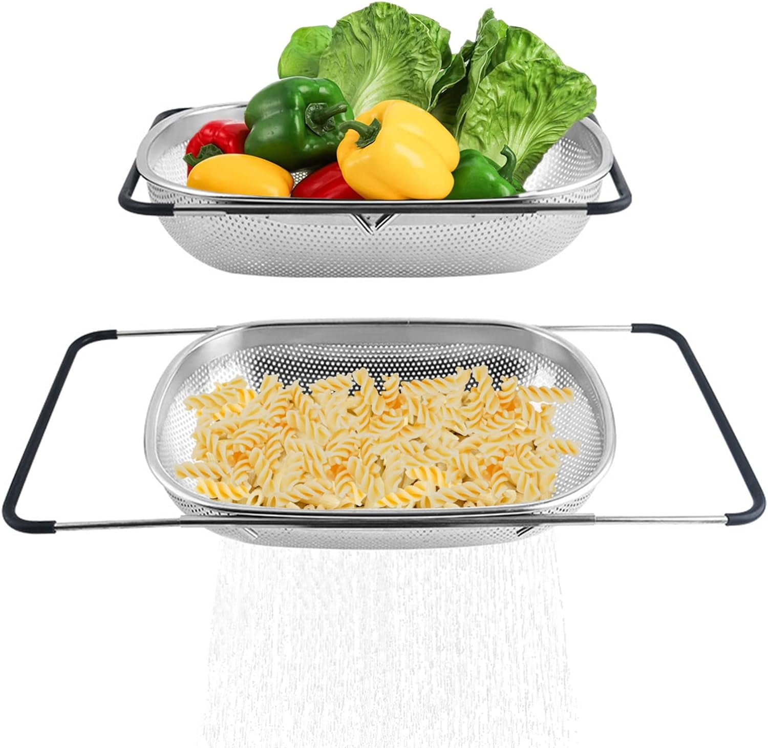 Over The Sink Strainer Stainless Steel Colander 5 Quart Basket with ...