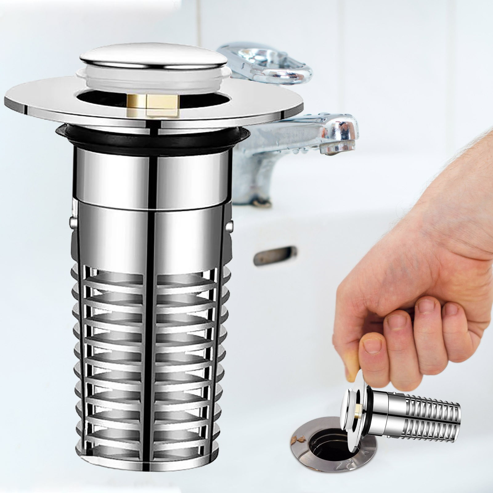 Sink Strainer,Universal Stainless Steel Drain Strainer,Stopper,Quick ...