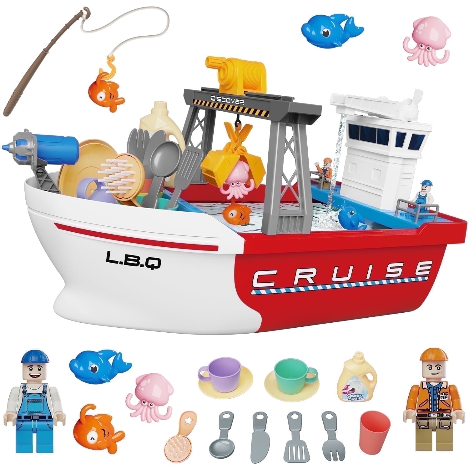 Sink Toys Pretend Fishing Kit, Bath Playset Boats for Toddler Water ...