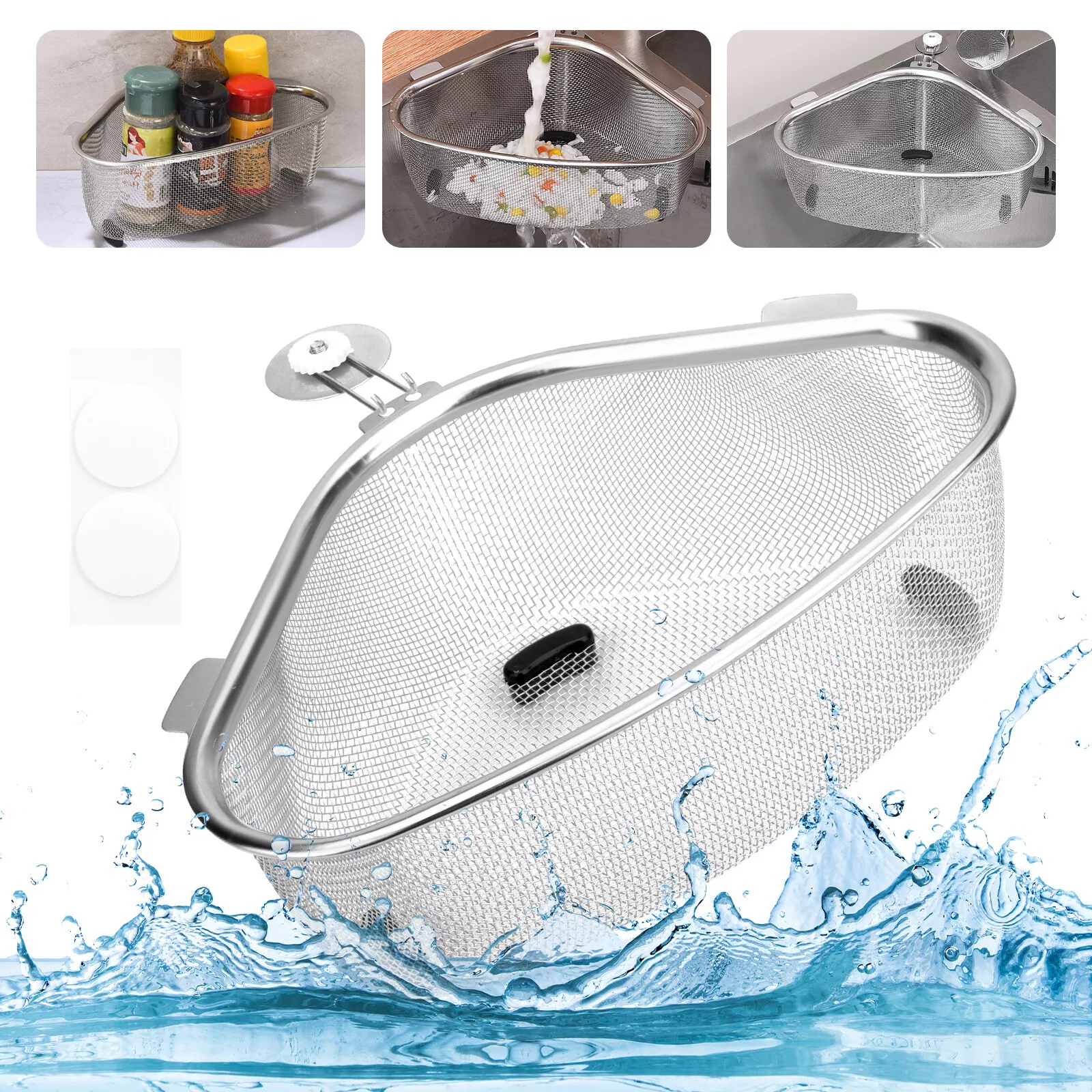 Sink Triangle Corner Drainer Basket, Stainless Steel, Mesh Kitchen Food ...