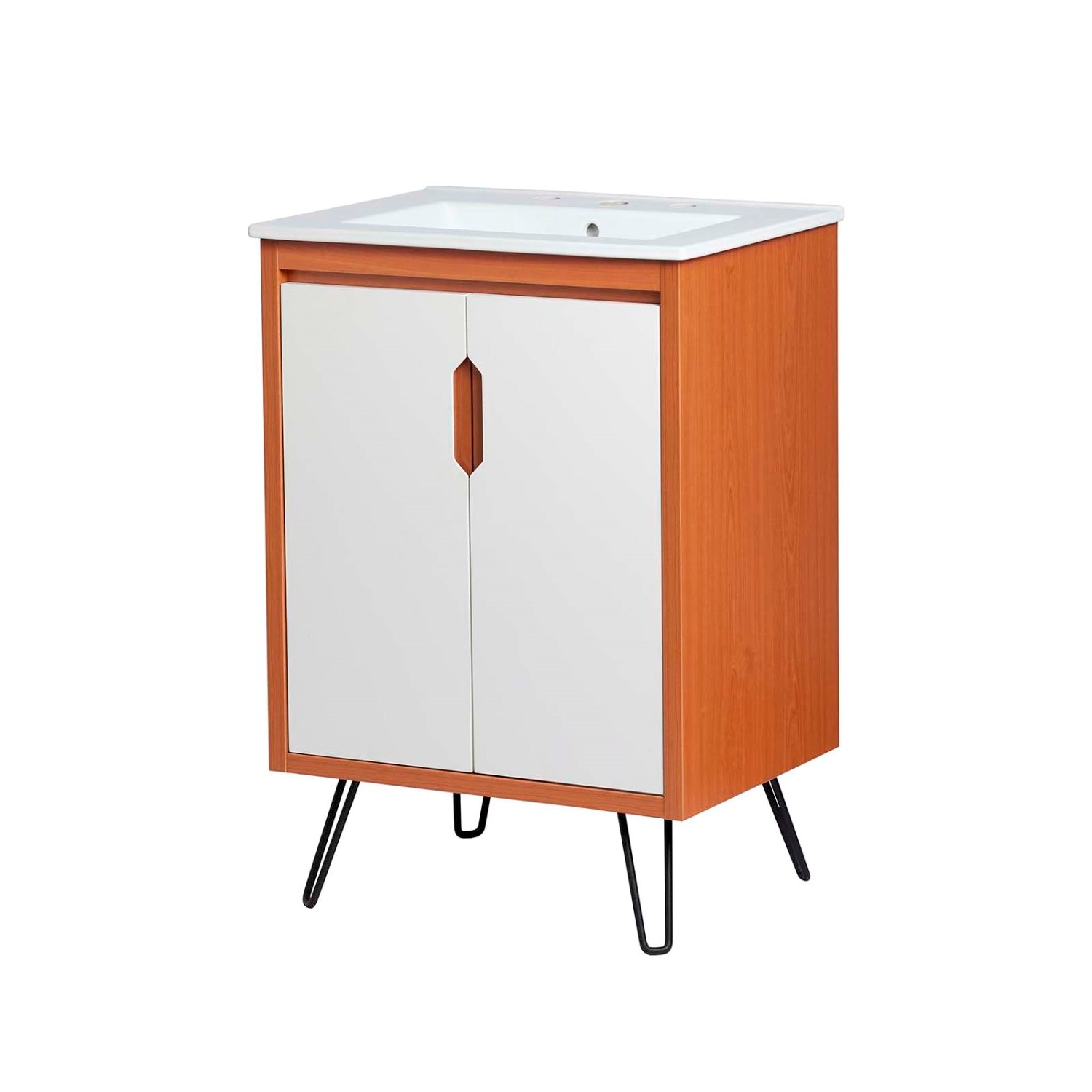 Sink Vanity Cabinet, Cherry White, Wood, Mid Century Hotel Bedroom ...