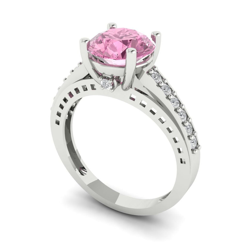 2.21ct round cut pink Zircon 18k white gold Bridal Wedding Engagement ...