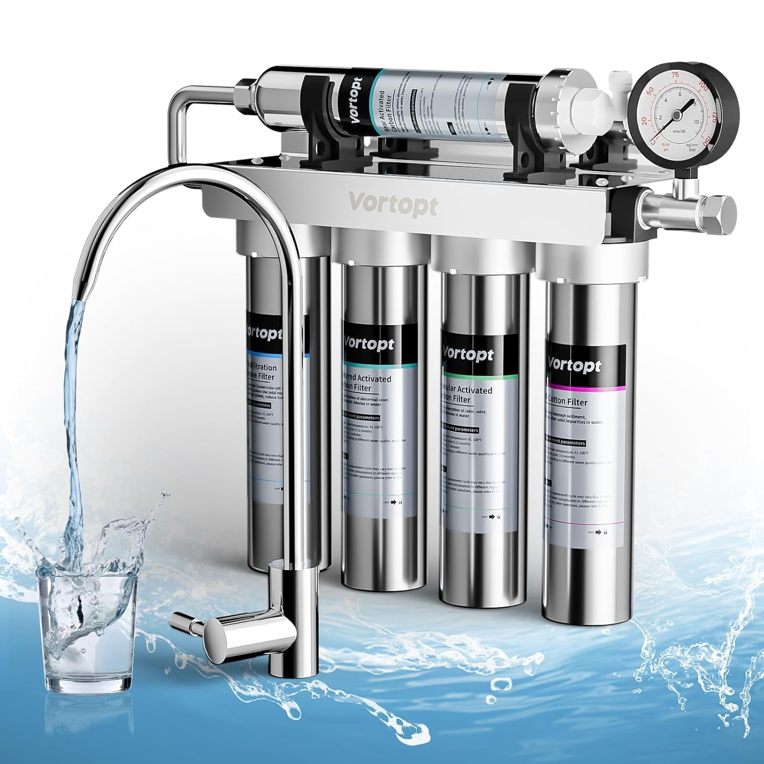 Under Sink Water Filtration System-NSF&CEC Certified,Stainless Steel Water Filter, Real-time ...