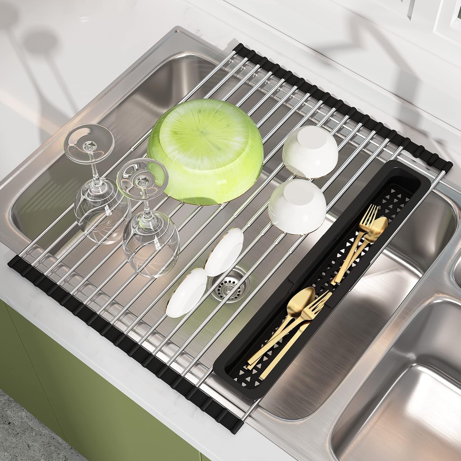 Sink bowl and plate draining rack, kitchen countertop expandable ...