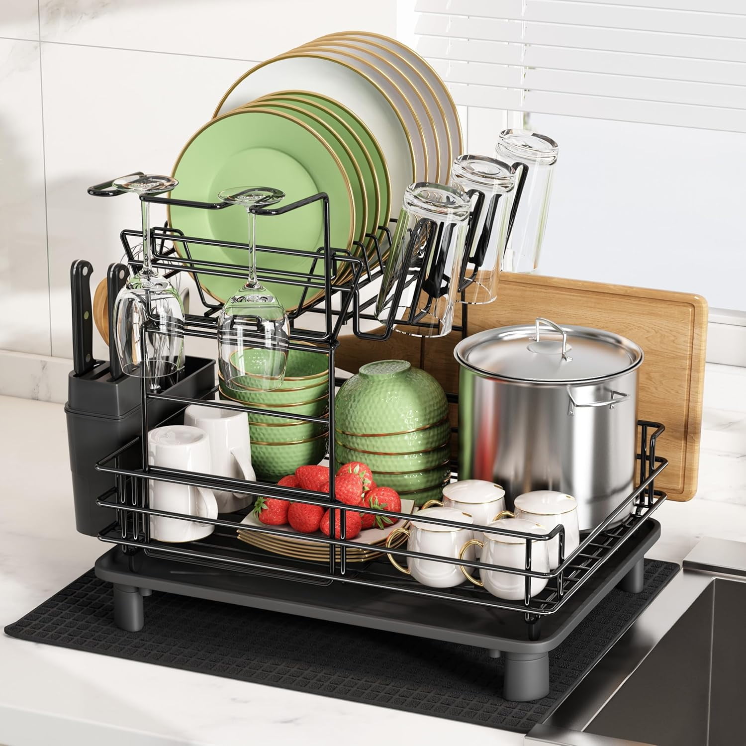 Sink dish drain rack, kitchen countertop expandable stainless steel ...