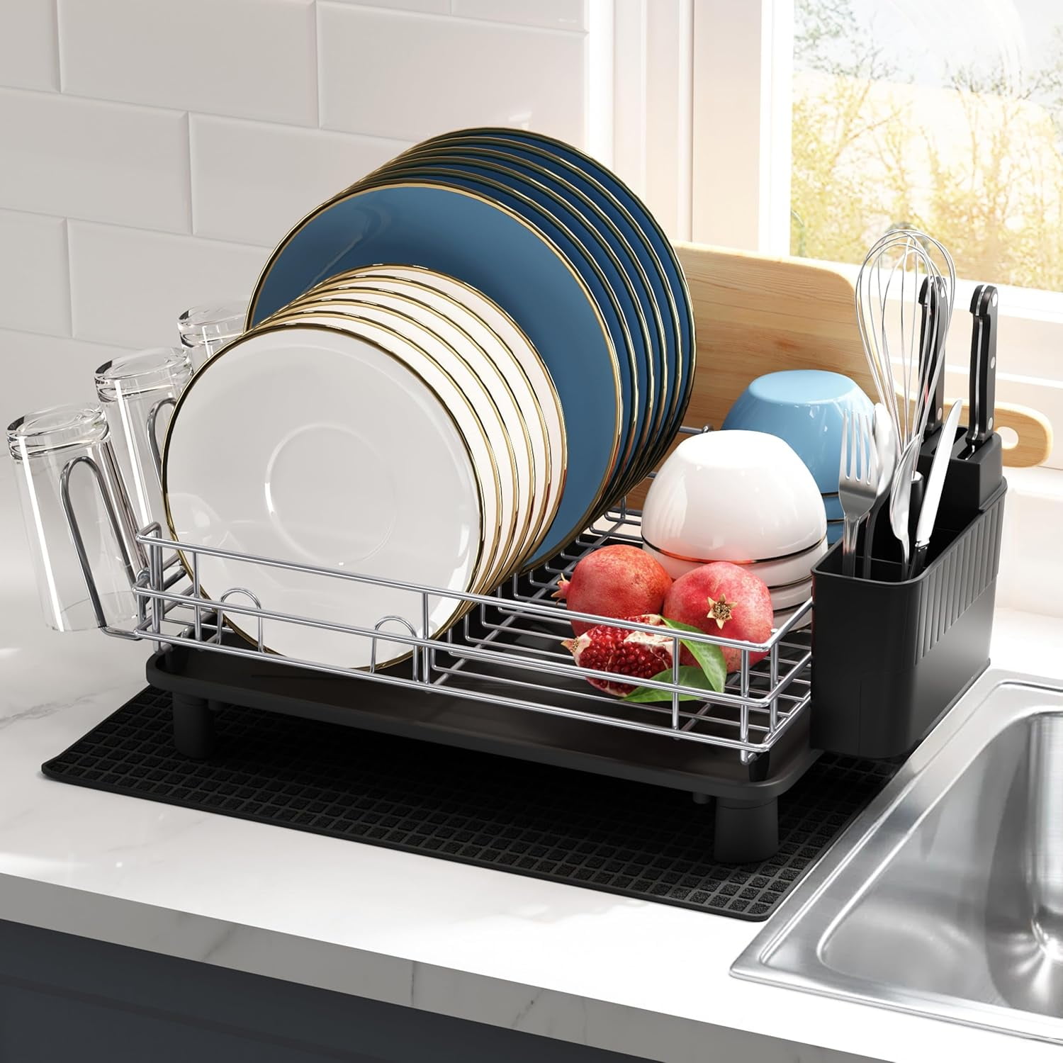 Sink dish drain rack, kitchen countertop expandable stainless steel ...