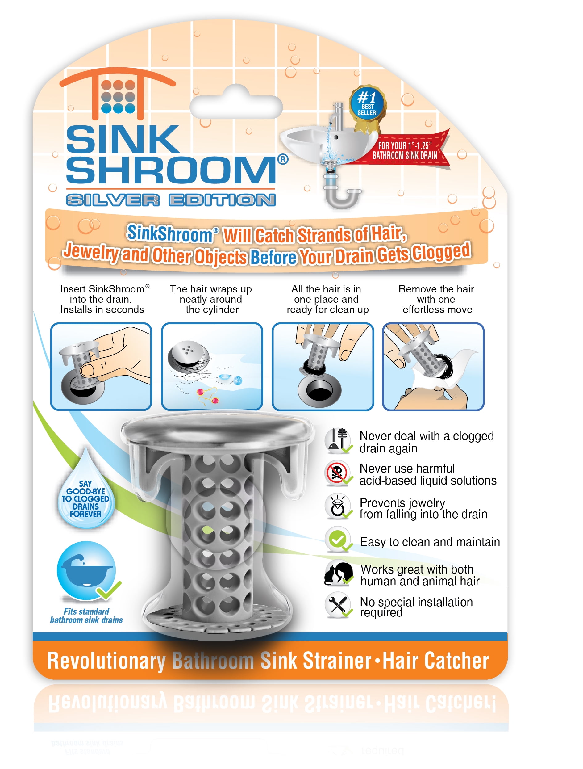 SinkShroom Hair Drain Catcher for Bathroom Sink - Silver Edition ASOTV ...