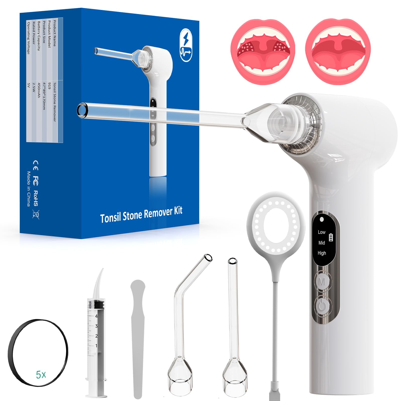 Sinkawa Electronic Tonsil Stone OIF8 Remover Vacuum，10 in 1 Tonsil ...