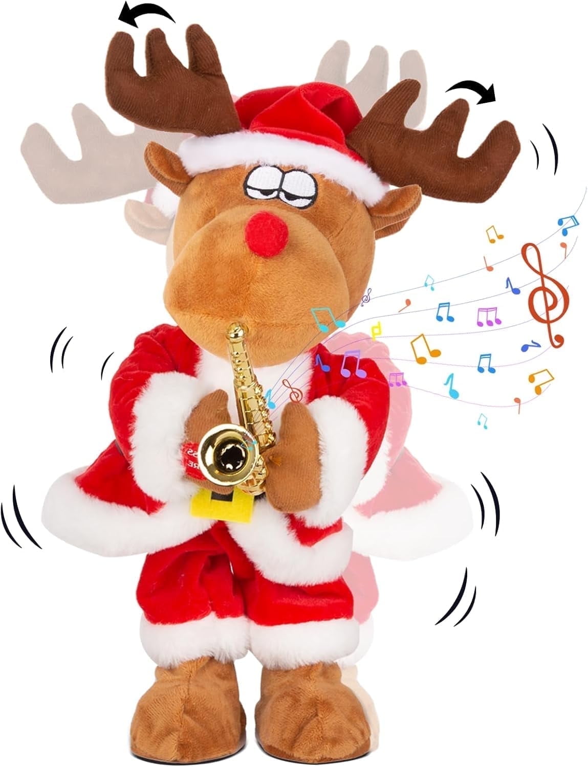 Sinkoo 14" Animated Reindeer with Singing, Dancing, Saxophone Playing ...