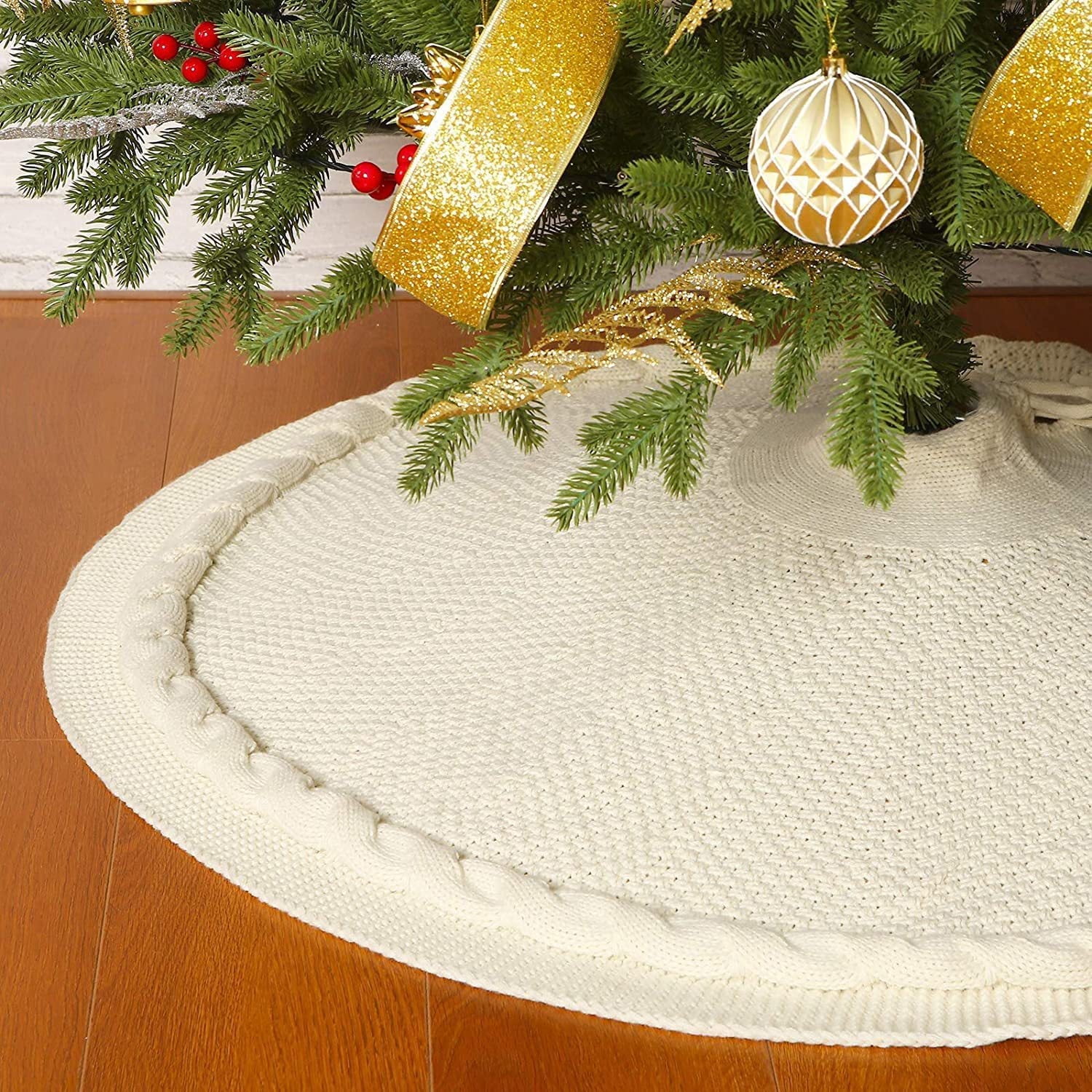 Sinkoo 36 Inch Christmas Tree Skirt, Knitted Tree Skirt for Medium ...