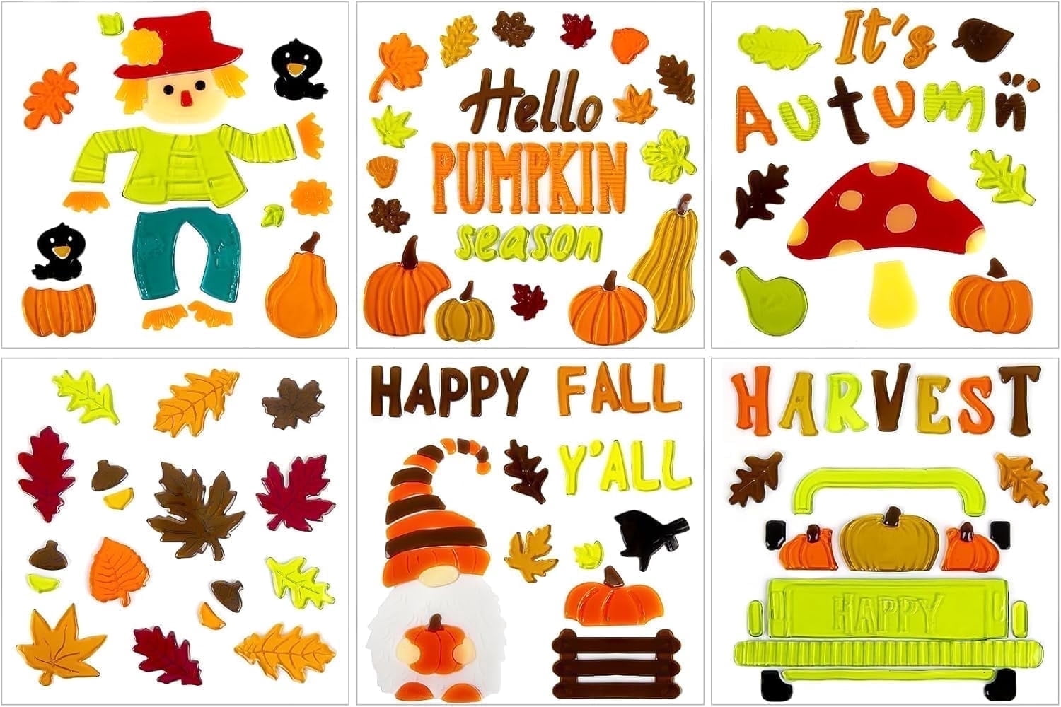 Sinkoo 6 Sheets Fall Window Clings Gel, Happy Thanksgiving Stickers ...