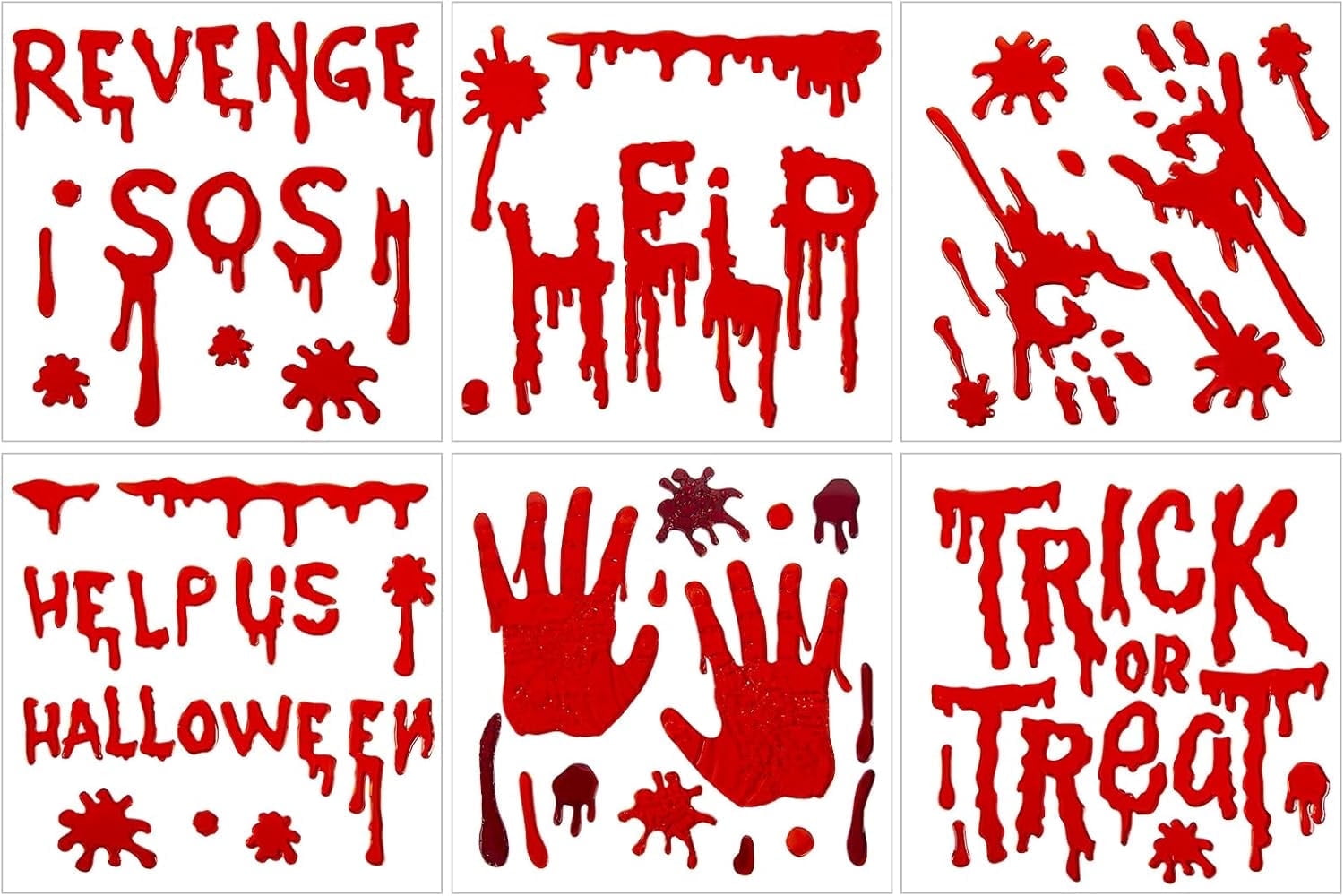 Sinkoo 6 Sheets Halloween Bloody Window Clings Gel, Reusable Gel ...