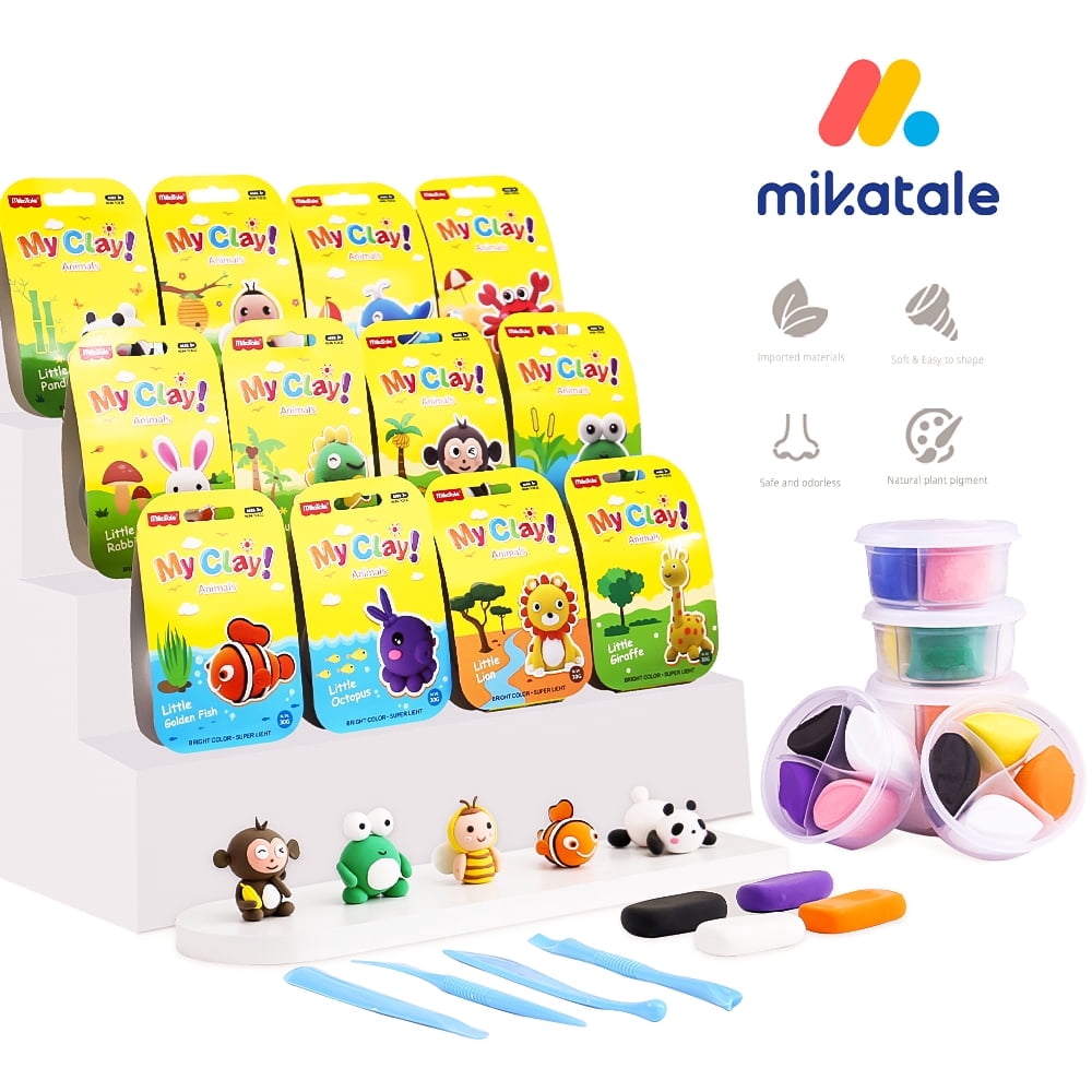 Sinkoo 12pcs Modeling Clays for Kids, Animal Theme Air Dry Clay Kit ...