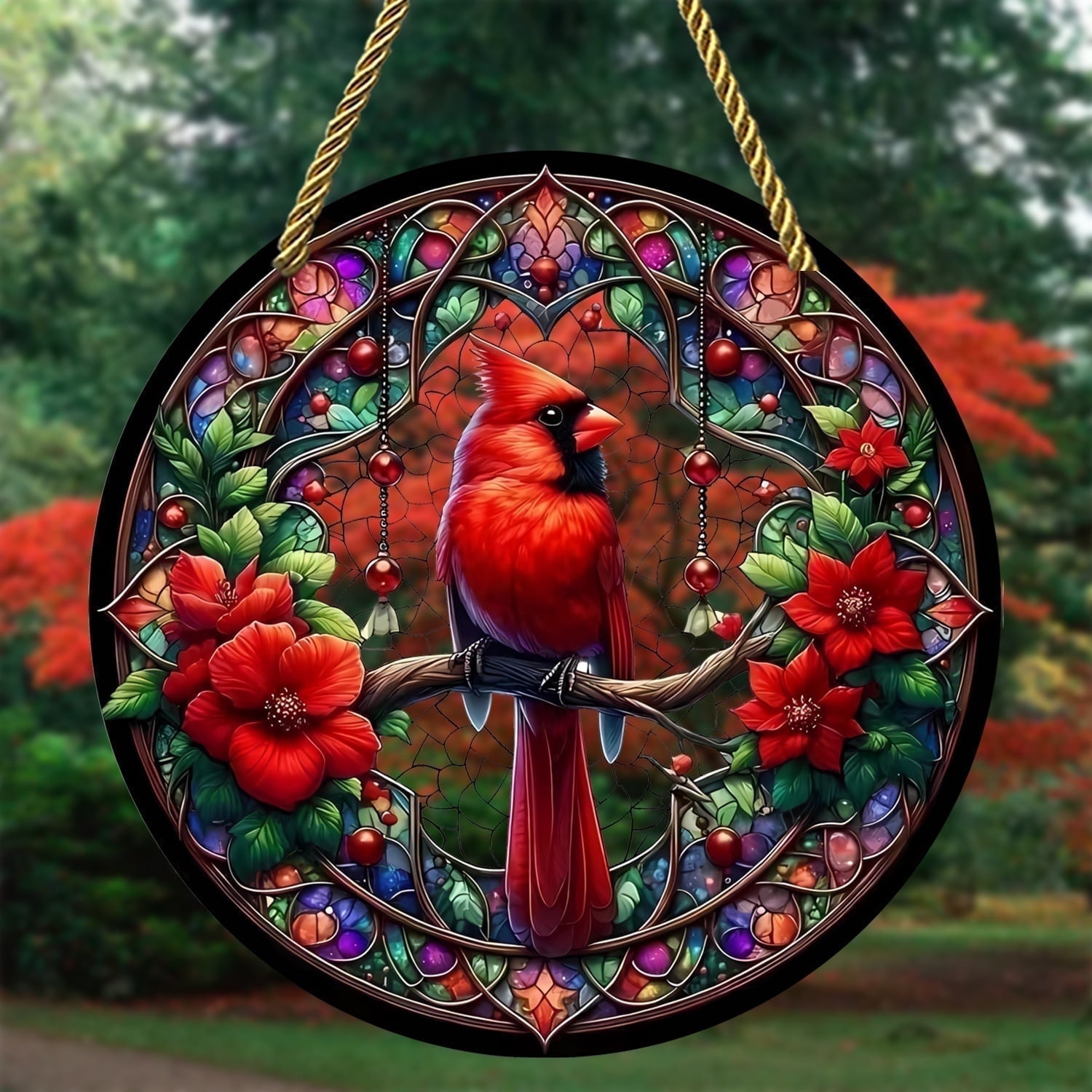 Sinkoo 8" X 8" Cardinal Red Bird Suncatcher for Window Hanging, Windows ...