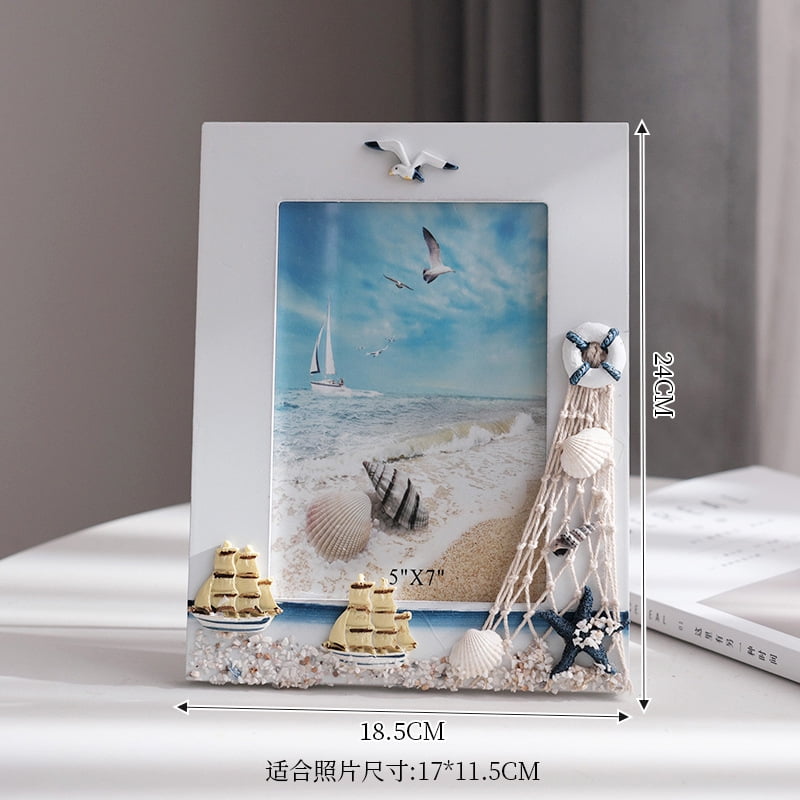 Sinkoo Handmade Wood Picture Frames, 5" x 7" Seashell Photo Frame ...