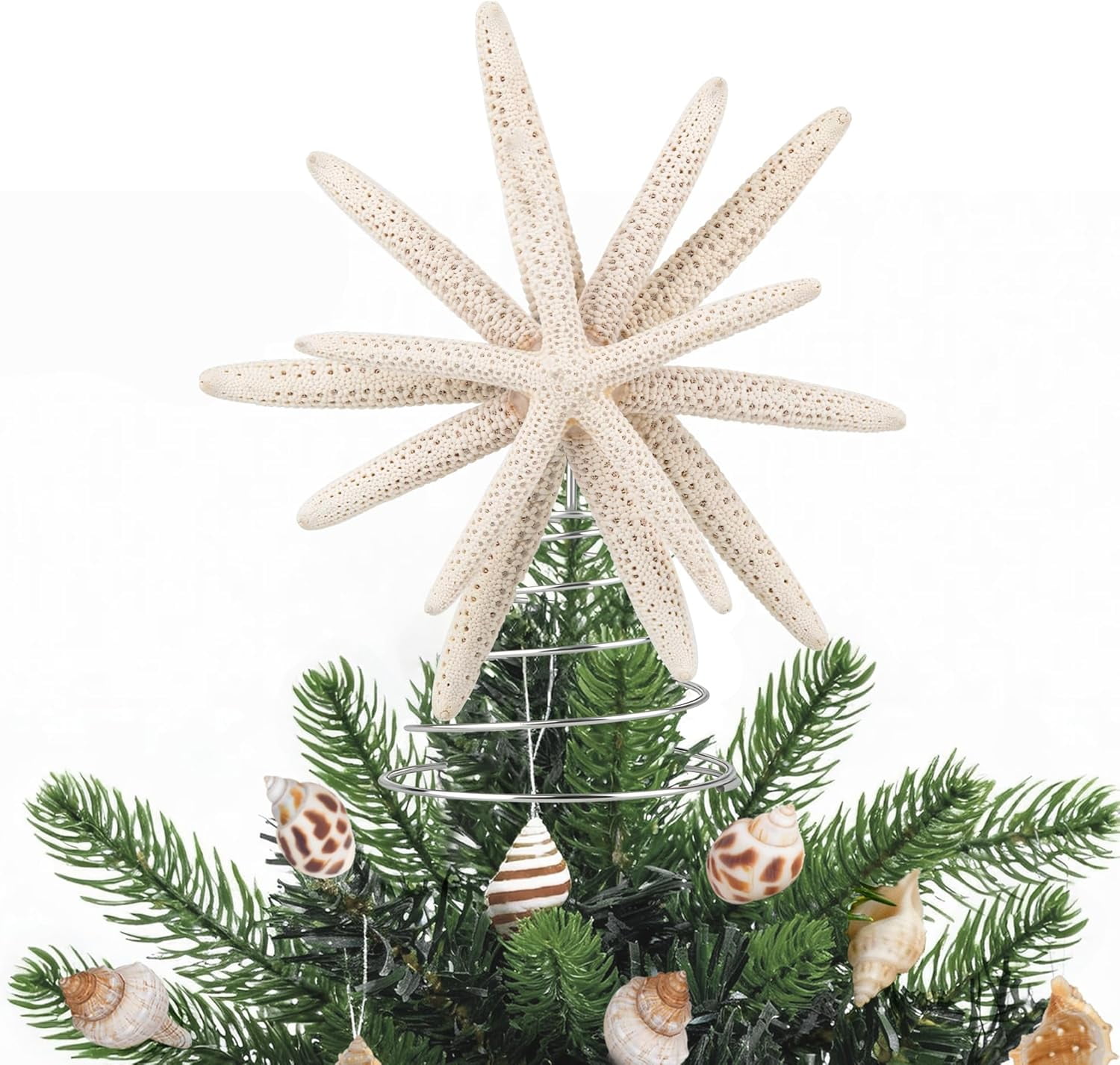 Sinkoo Natural Starfish Christmas Tree Topper, 6 Inch Starfish Treetop ...