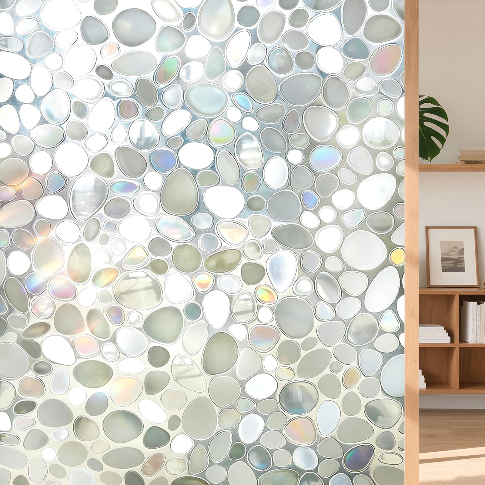 Sinkoo Stained Glass Window Privacy Film 3D Pebble Rainbow Static Cling ...