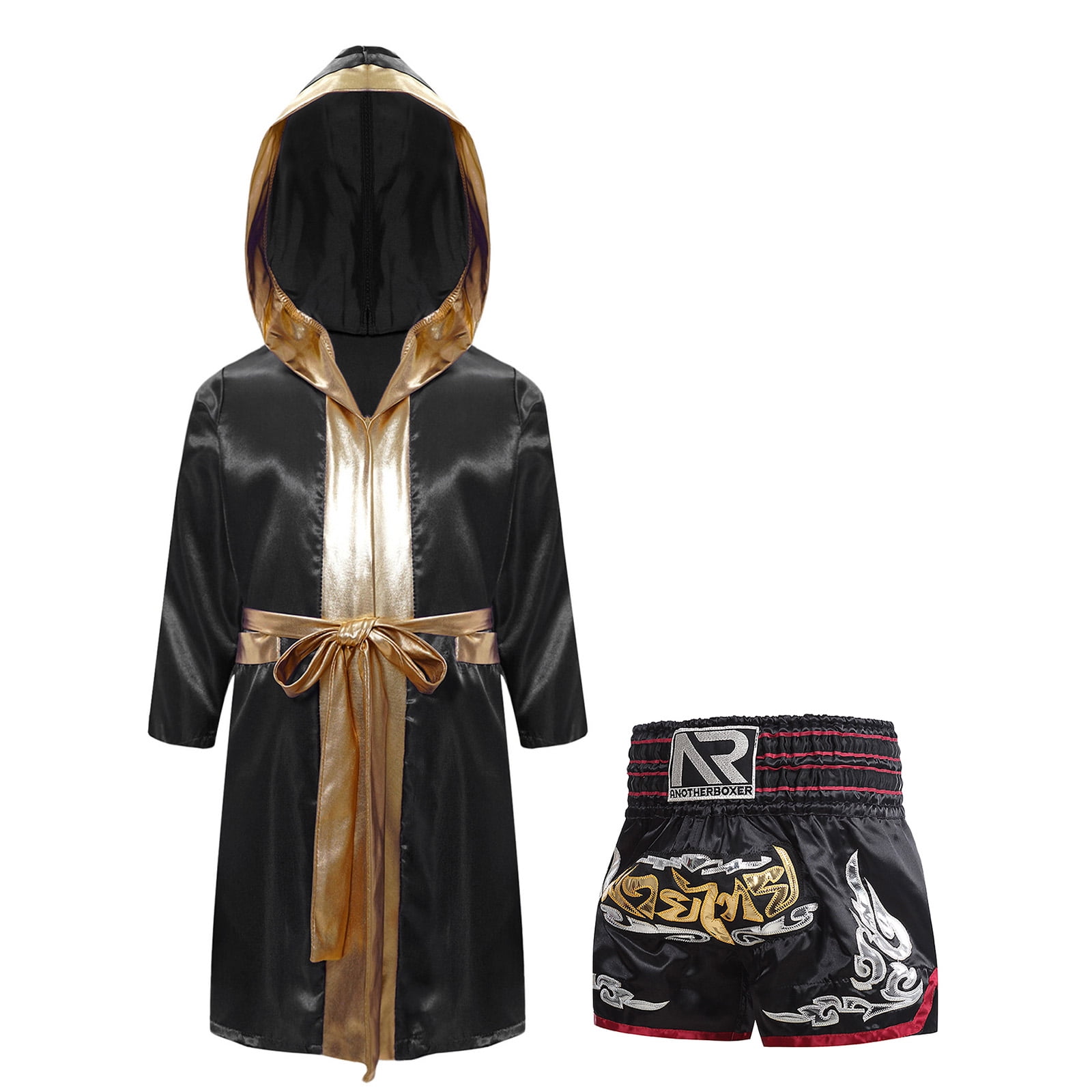Sinleey Child Boys Boxing Costume Satin Long Hooded Cloak with Shorts ...