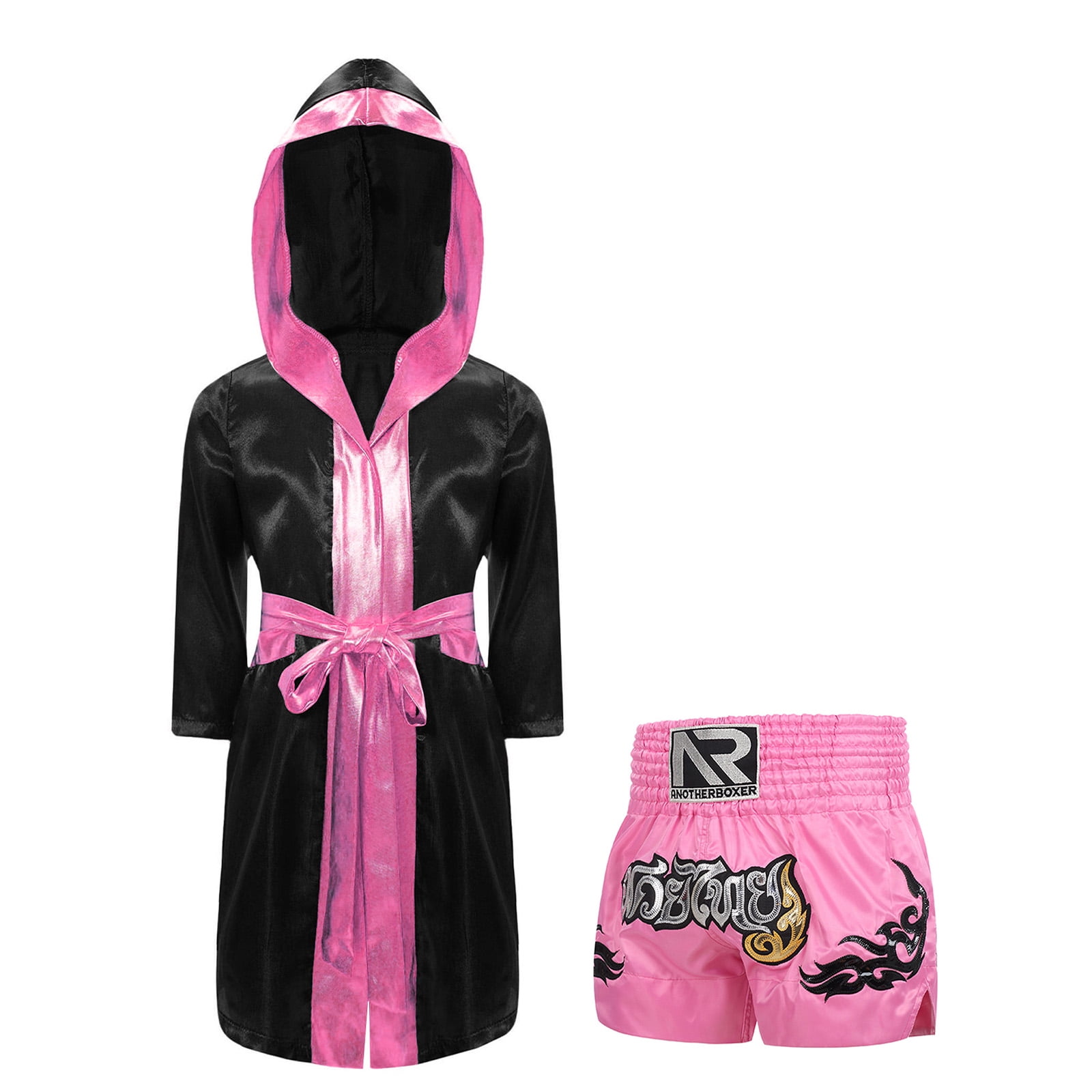 Sinleey Child Boys Boxing Costume Satin Long Hooded Cloak with Shorts ...