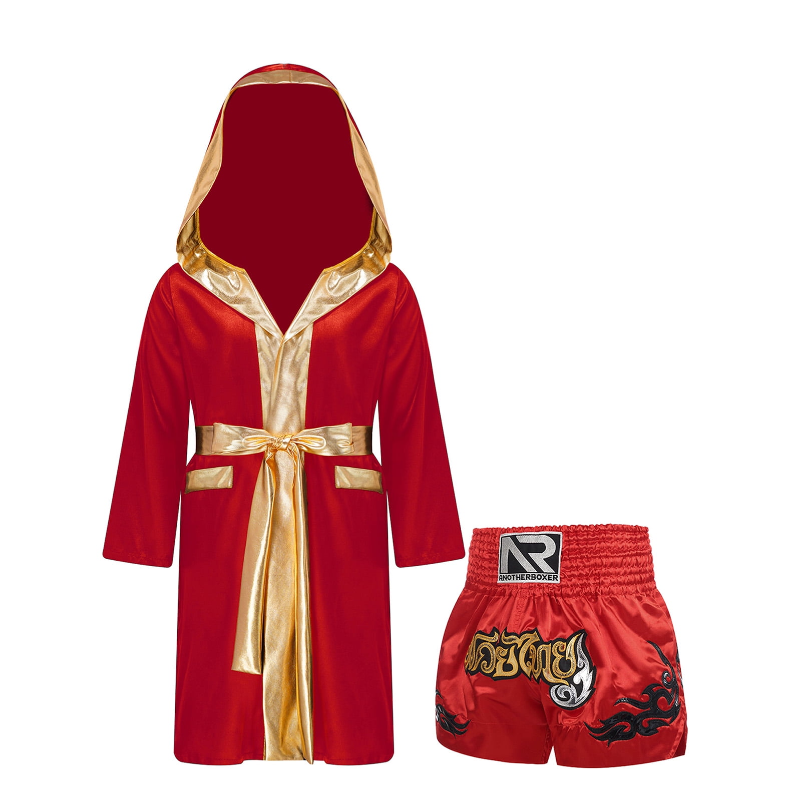Sinleey Child Boys Boxing Costume Satin Long Hooded Cloak with Shorts ...