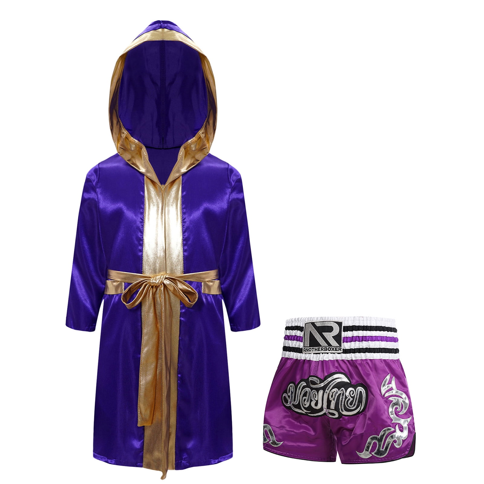 Sinleey Child Boys Boxing Costume Satin Long Hooded Cloak with Shorts ...