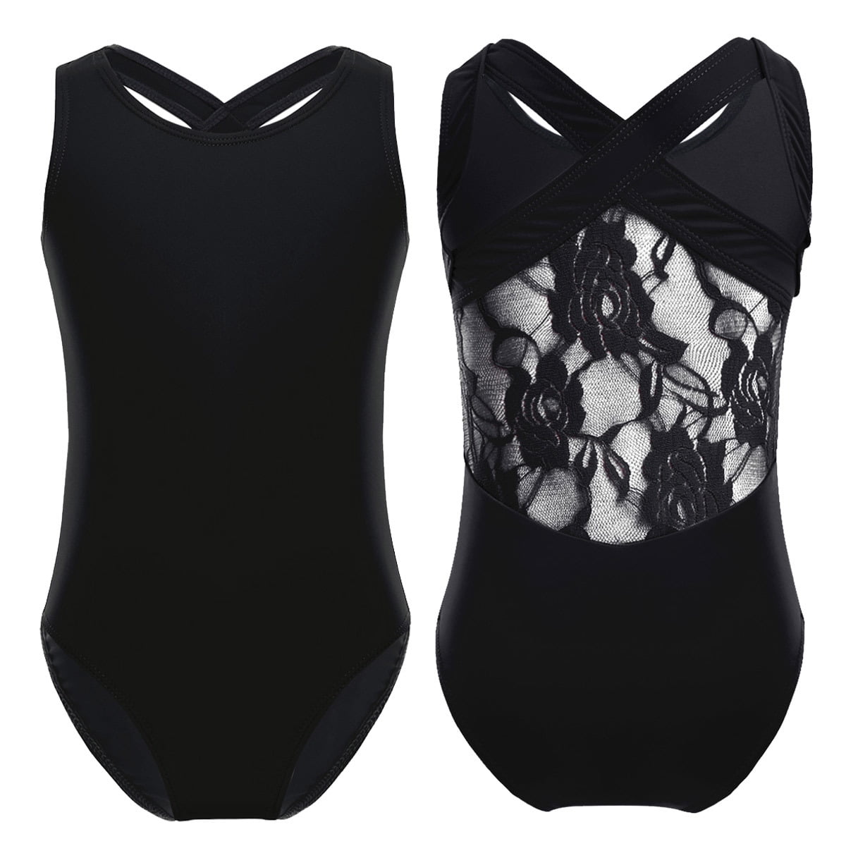 Sinleey Girls' Floral Lace Back Sport Tank Top Leotard Gymnastics Dance ...