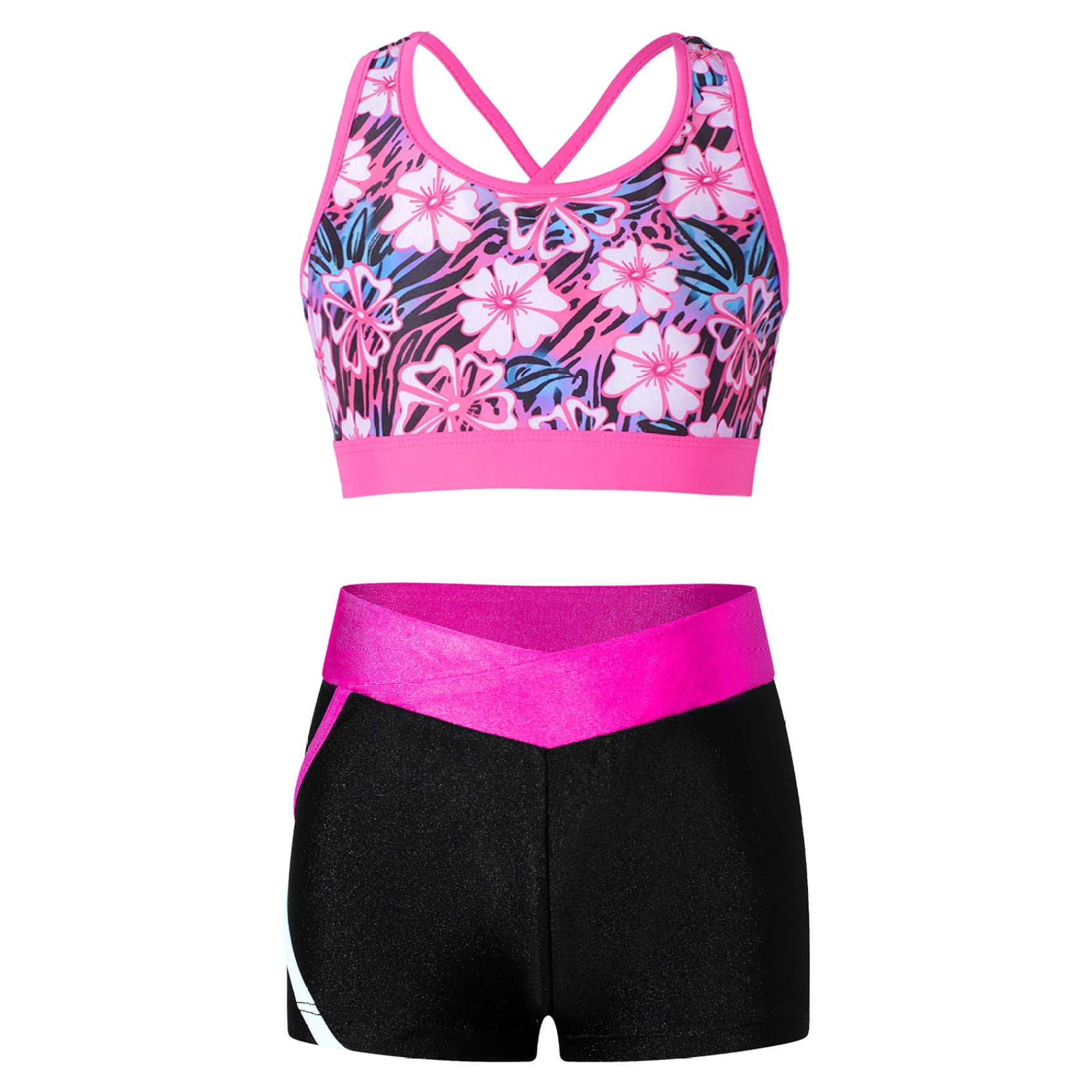 Sinleey Kids Girls Dance Sport Outfits Gymnastics Crop Top with Booty ...
